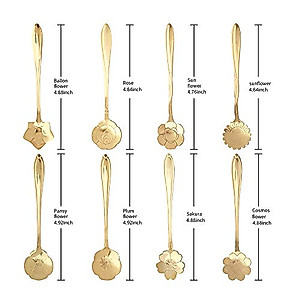 Snamonkia Set of 16 Stainless Steel Dessert Spoons for Coffee, Ice Cream and Tea, Flower Sugar Spoons 4.9 Inches for Demitasse Espresso (Gold)