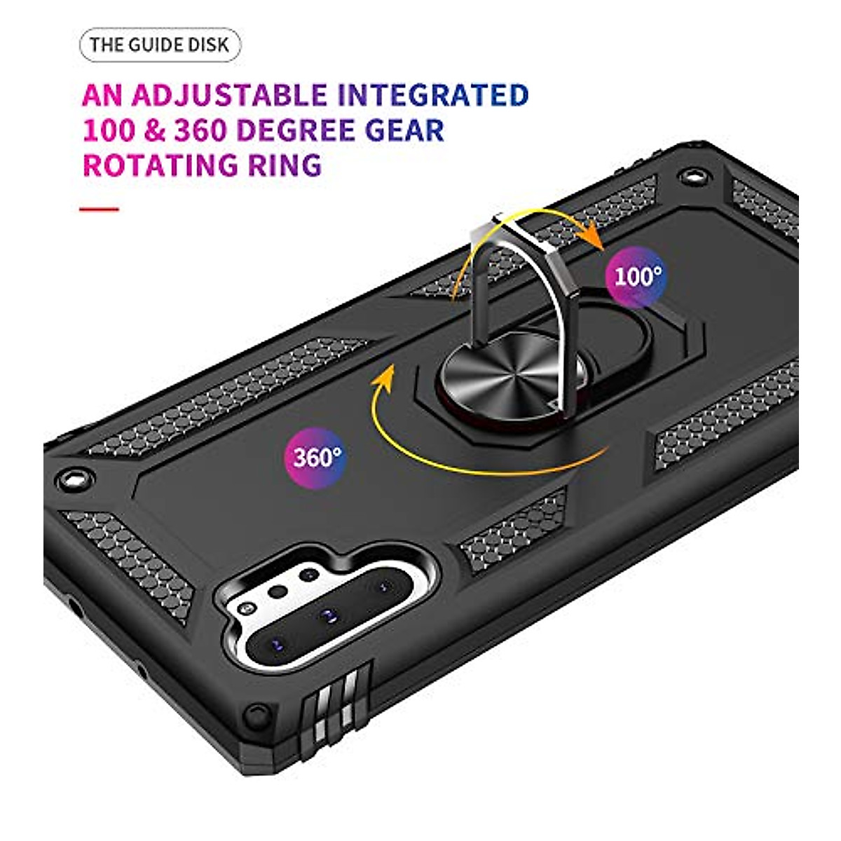 Androgate for Samsung Galaxy Note 10 Plus Case, Note10+ Case with HD Screen Protectors, Military-Grade Metal Ring Holder Stand Drop Tested Shockproof Cover Case for Samsung Note 10+/ 5G Black