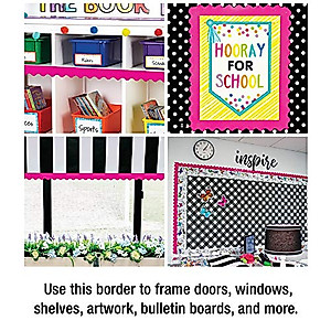 Carson Dellosa 36 Ft Scalloped Hot Pink Bulletin Board Borders, Classroom Borders for Bulletin Board, White Board, Cork Board, Locker, and Classroom Décor, Bulletin Board Trim