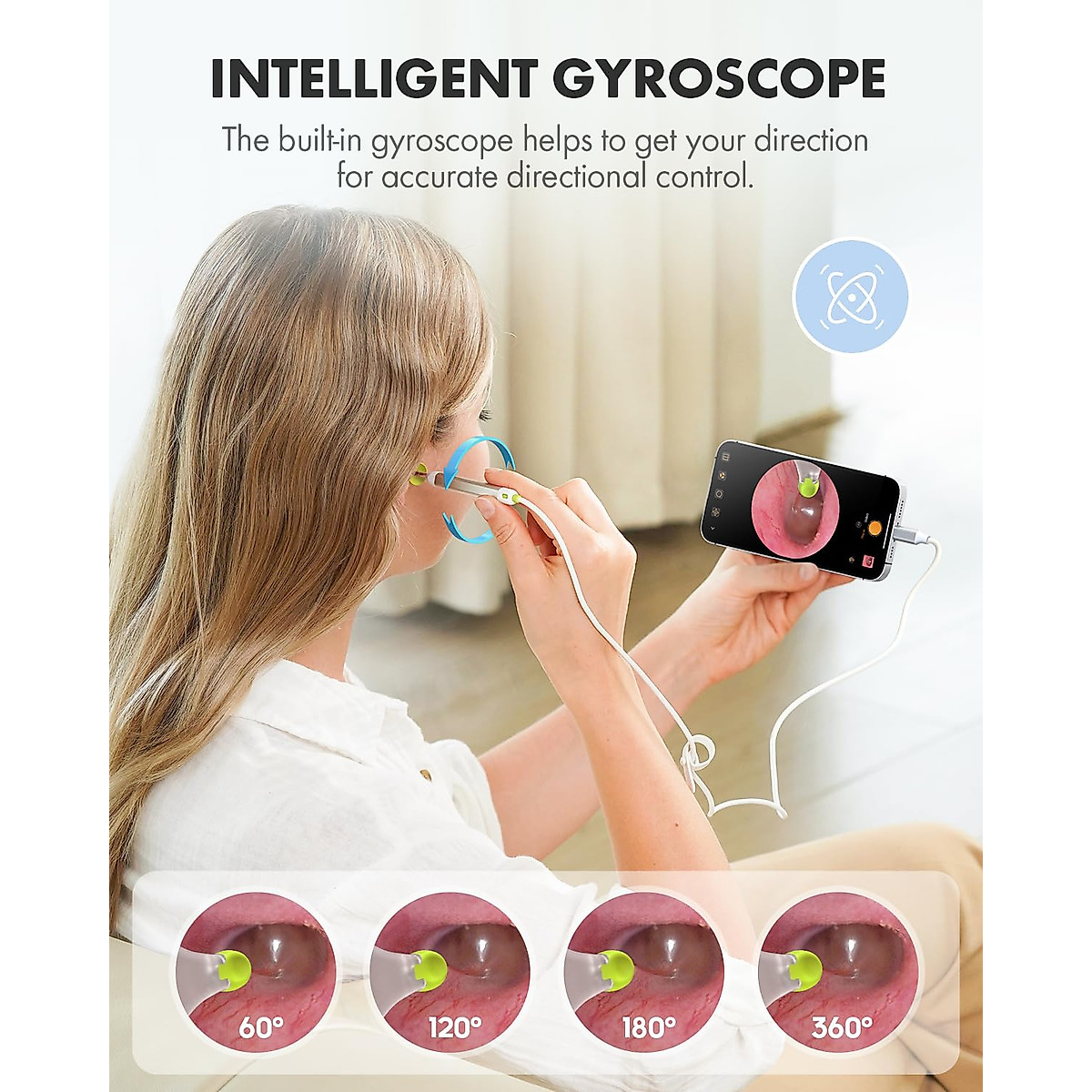 Anykit Digital Otoscope with Gyroscope, HD Ultra Clear View Ear Camera with Ear Wax Removal Tools, Video Ear Scope Otoscope with Light, Compatible with Android, iPhone 15 (Silver)