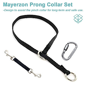 Mayerzon Backup Collar, Double Ended Clip and Carabiner for Prong Collar, Pinch Collar and Dog Harness, Safety Use for Walking and Training (L, Black)