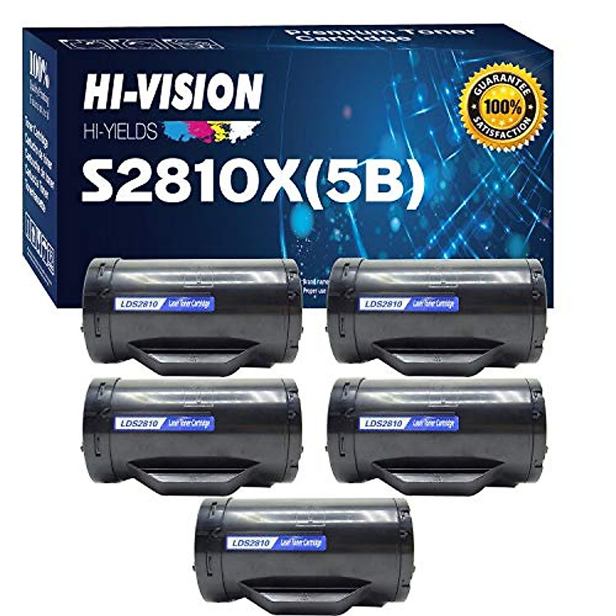 HI-Vision 5 Pack Compatible S2810X High Yield (6,000 Pages, 593-BBMF) Black Toner Cartridge Replacement for H815dw / S2810dn / S2815dn Printers