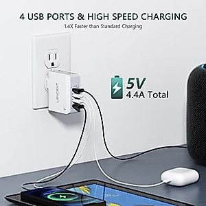 Multiple USB Wall Charger, [22W/4.4A] LENCENT 4 Port USB Travel Power Adapter, All in One Worldwide Cell Phone Charger With UK US EU European Australia, International Block Cube Plug for iPhone & IPad