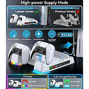 PS5 Stand and Cooling Station with RGB LED Controller Charging Station for Playstation 5 Console, 2H Fast PS5 Controller Charger, PS5 Accessories with 3-Level Cooling Fan, Headset holder, 3 USB Hub