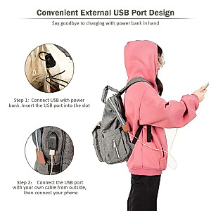 BABY JOY Diaper Bag Backpack, Waterproof Stylish Multifunction Large Capacity Travel Back Pack, Maternity Nappy Bag for Baby Care W/Stroller Straps, Changing Pad, Built-in USB Charging Port, Gray