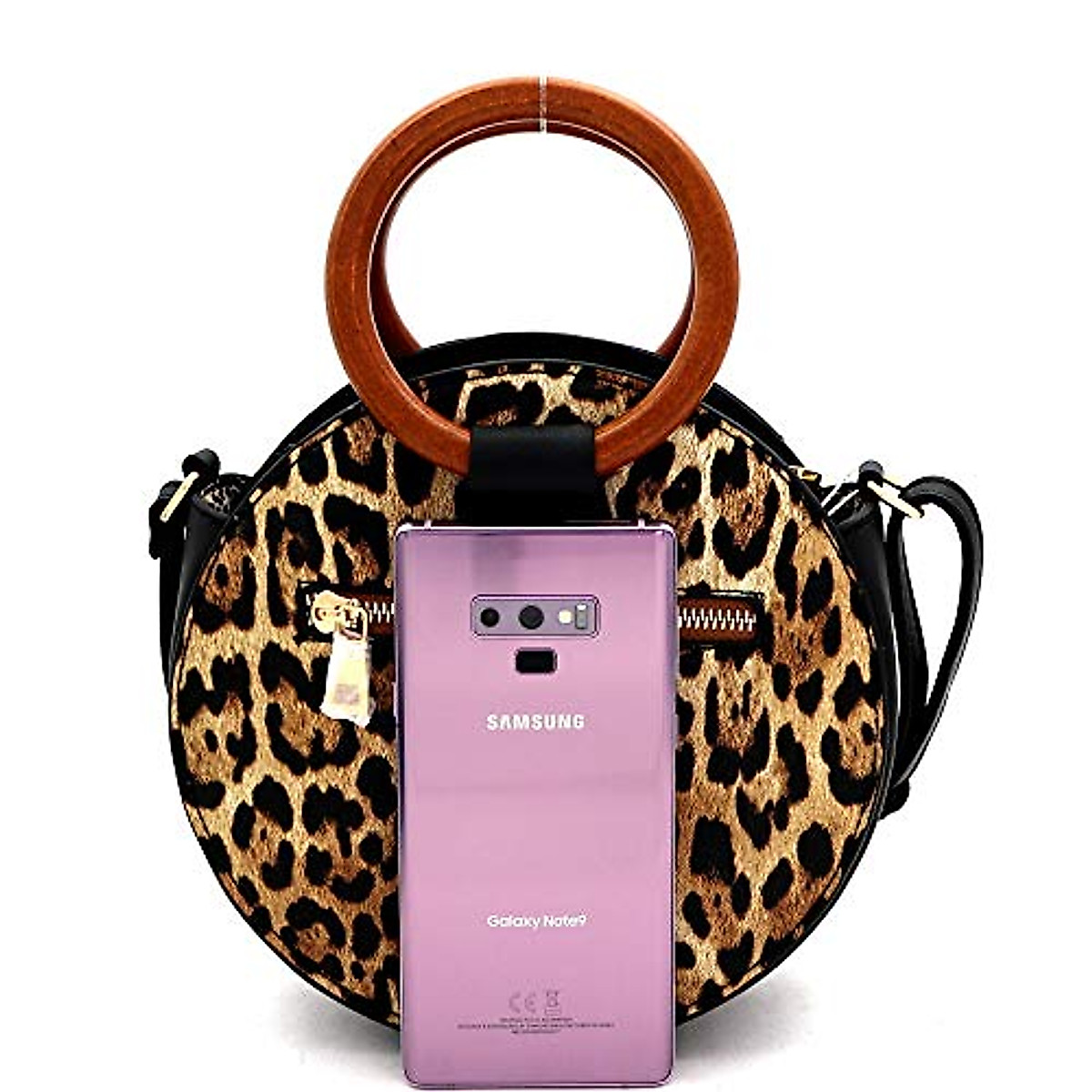 Leopard Neon Snake Print Vegan Leather Ring Handle Medium Crossbody Satchel (Leopard Taupe)
