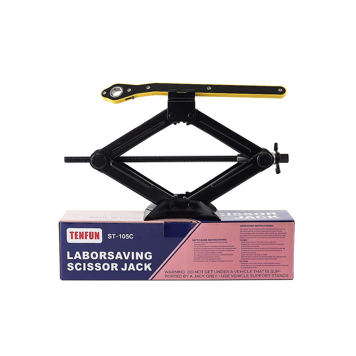 TENFUN Scissor Jack 1.5 Ton(3,307 lbs) Car Jack with The Saving Strength Ratcheting Handle