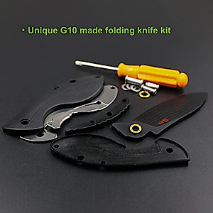 JIN G10 Folding Knife Kit, Liner Lock Pocket Knife for Starters Flipper Knife Making, G10 Blade Hanlde Knife Safety Learning Tool, Gift Knife, Black G10
