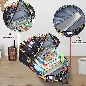 LEDAOU Backpack for Teen Girls School Bags Kids Bookbags Set School Backpack with Lunch Box and Pencil Case (Rugby Soccer)