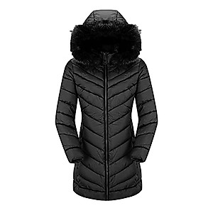 Bellivera Puffer Jacket Women,Lightweight Padding Bubble Hooded Coat with Fur Collar Warmth Outerwear 23707 Black XL
