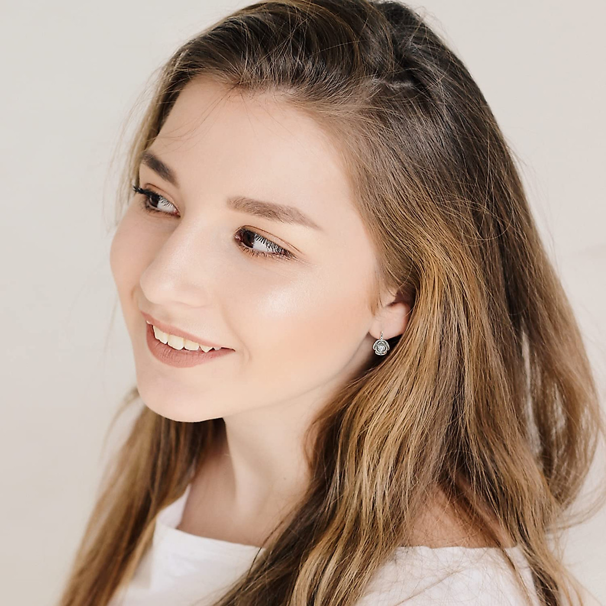 Starchenie Rose Leverback Earrings for Women 925 Sterling Silver Hypoallergenic Jewelry White Gold