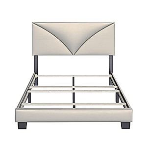 Boyd Sleep Cornerstone Platform Bed Frame with Fabric Upholstered Headboard and Wooden Slats Supports, Box Spring Required: Faux Leather, Silver, Full