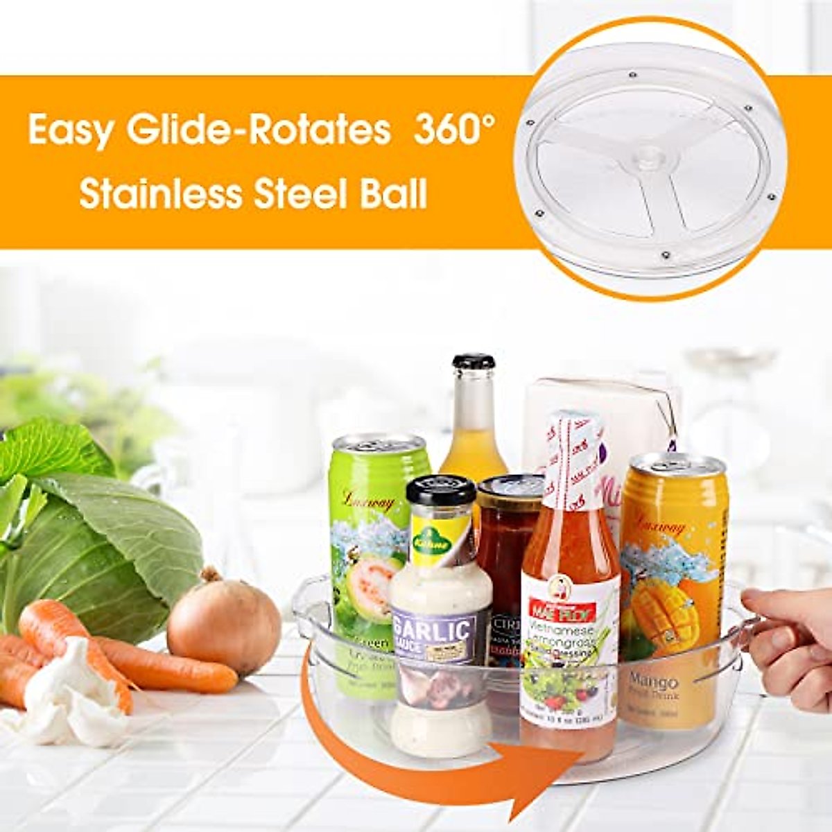 URALFA 2-Pack Lazy Susan Cabinet Organizer, Plastic Lazy Susan Turntable, 11" Rotating Round Lazy Susan Spice Rack Organizer for Pantry, Countertop, Clear