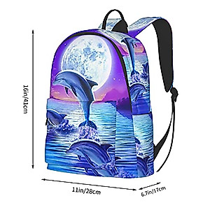 FeHuew 16 inch backpack Fantasy Galaxy Moon Dolphins Laptop Backpack Full Print School Bookbag Shoulder Bag for Travel Daypack