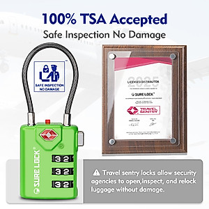 SURE LOCK TSA Compatible Travel Luggage Locks, Inspection Indicator, Easy Read Dials TSA Approved with Zinc Alloy