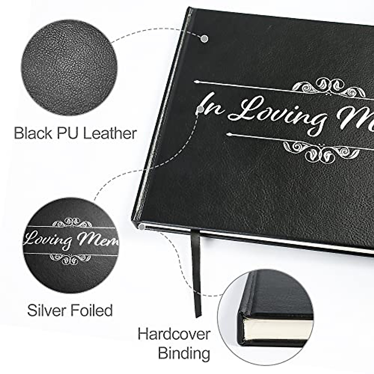 LotFancy Funeral Guest Book, in Loving Memory Memorial Service Guest Book, 130 Pages, Space for Name, Address, Memories, Hardcover, with Black Pen and Table Sign