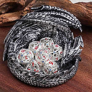 Metal Dice Set Hollow Polyhedral Skull Metal Dice Suitable 7Pcs Set for Dungeons and Dragons RPG MTG Table Games D&D Pathfinder Shadowrun and Math Teaching (Black Plus Gold)