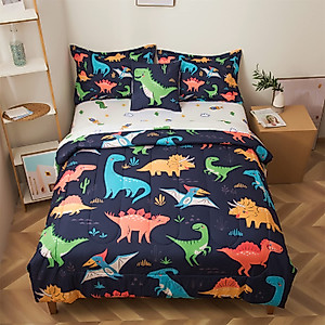 lishjekee Dinosaur Comforter Set Twin for Boys 6Pieces Dinosaur Bed in A Bag for Kids Jungle Dino Bedding Set Navy Blue T-Rex Dinosaur Comforter and Sheets Set Dino Bed Sets Home Decor
