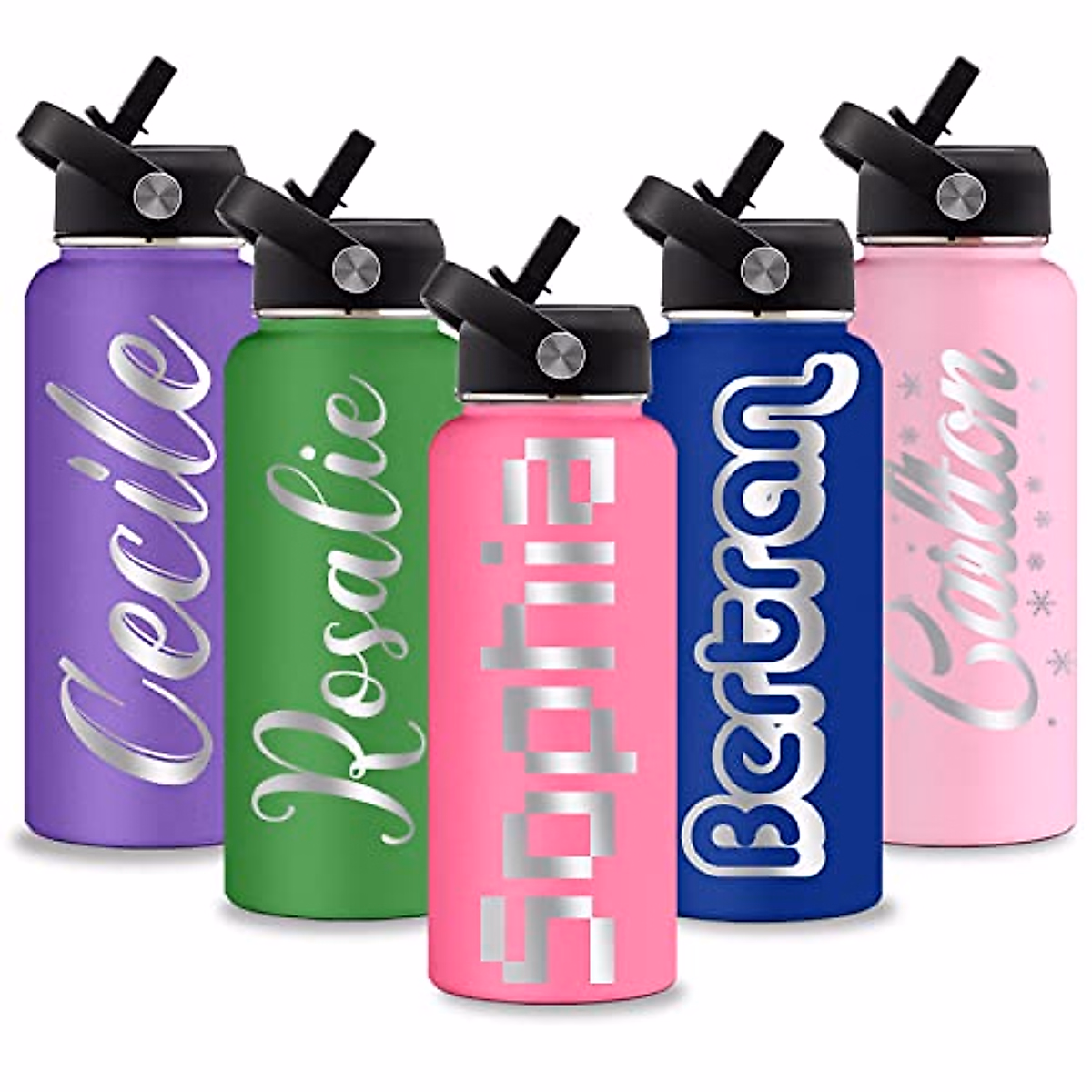 Farmelov Personalized Water Bottles Custom Name Insulated Water Bottle with Straw, Engraved Waterbottle Customized Gifts for Kids School Girls Boys Men Women - 24oz