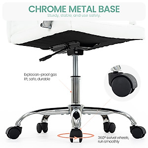 MFD LIVING High Back Desk Chair, Modern PU Leather Home Office Task Chair with Arms, Adjustable Swivel Computer Executive Chair with Wheels (Pearl White)