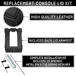 EcoAuto Center Console Lid Replacement Kit for 99-07 Silverado, Avalanche, Suburban, Sierra, Yukon - Replaces OEM 19127364, 19127365, 19127366 (Dark Gray)