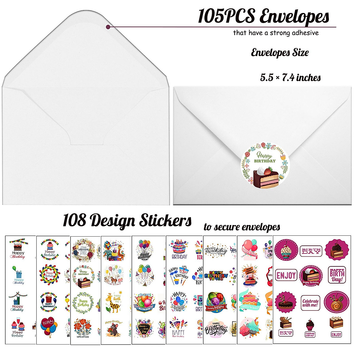 Happy Birthday Cards, 104 Birthday Card Bulk with Envelopes - Blank Inside, 5 x 7 inches Assorted Birthday Greeting Cards in Box