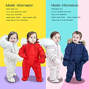 Baby Girls Winter Snowsuit Thicken Onesie Fleece Hooded Long Sleeve Down Coat Newest Baby Romper for 18-24 Months Girls Pink（A1）