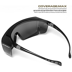 Glove Station Optic Max Safety Glasses Over Eyeglasses - Fits Over Your Prescription - Safety Glasses for Men and Women with Anti-Fog Coating, Wrap-Around Lenses, Adjustable Arms and Side Shields