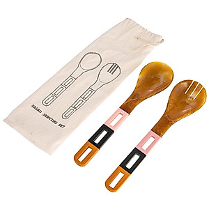 Creative Co-Op Vintage Handles in Drawstring Bag, Set of 2 Styles, Multicolor Salad Servers, Brown