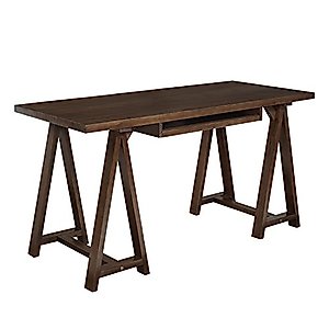 SIMPLIHOME Sawhorse SOLID WOOD Modern Industrial 60 inch Wide Home Office Desk, Writing Table, Workstation, Study Table Furniture in Medium Saddle Brown