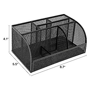 deli Mesh Desk Organizer Office Desktop Organizer with Pen Holder, Metal Stationary Organizer Desk Caddy, 7 Compartments, Black