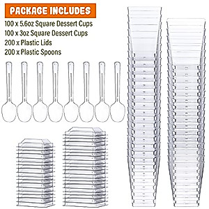 WILLBOND 200 Sets 5.6 oz and 3 oz Mini Dessert Cups with Lids and Spoons Clear Plastic Parfait Cup Appetizer Cups Small Disposable Shooter Cups Dessert Containers for Party Pudding Fruit Ice Cream