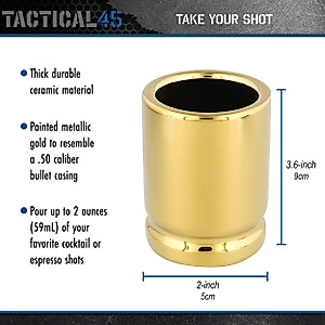Tactical45 Shot Glass Set - Novelty 50 Caliber Ammo Casing 4pc Gold Shot Glasses for Father’s Day or Groomsmen Gifts