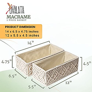 Livalaya Macrame Storage Baskets and Decorative Bins with Lining, Woven Boho Basket Box Organizers for Bathroom Countertop and Toilet Paper Holder, Bedroom, Baby Nursery and Home Organization Set of 2, US Brand