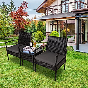 Cpintltr 3 Pieces Patio Furniture Sets Outdoor Wicker Bistro Set Rattan Chair Conversation Sets Modern Bistro Set PE Rattan Wicker Chairs with Table Garden Furniture for Backyard Lawn Balcony Grey