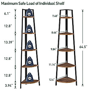 Oapety 5-Tier Ladder Corner Shelf, Display Rack Multipurpose Bookshelf and Plant Stand for Living Room(Brown)
