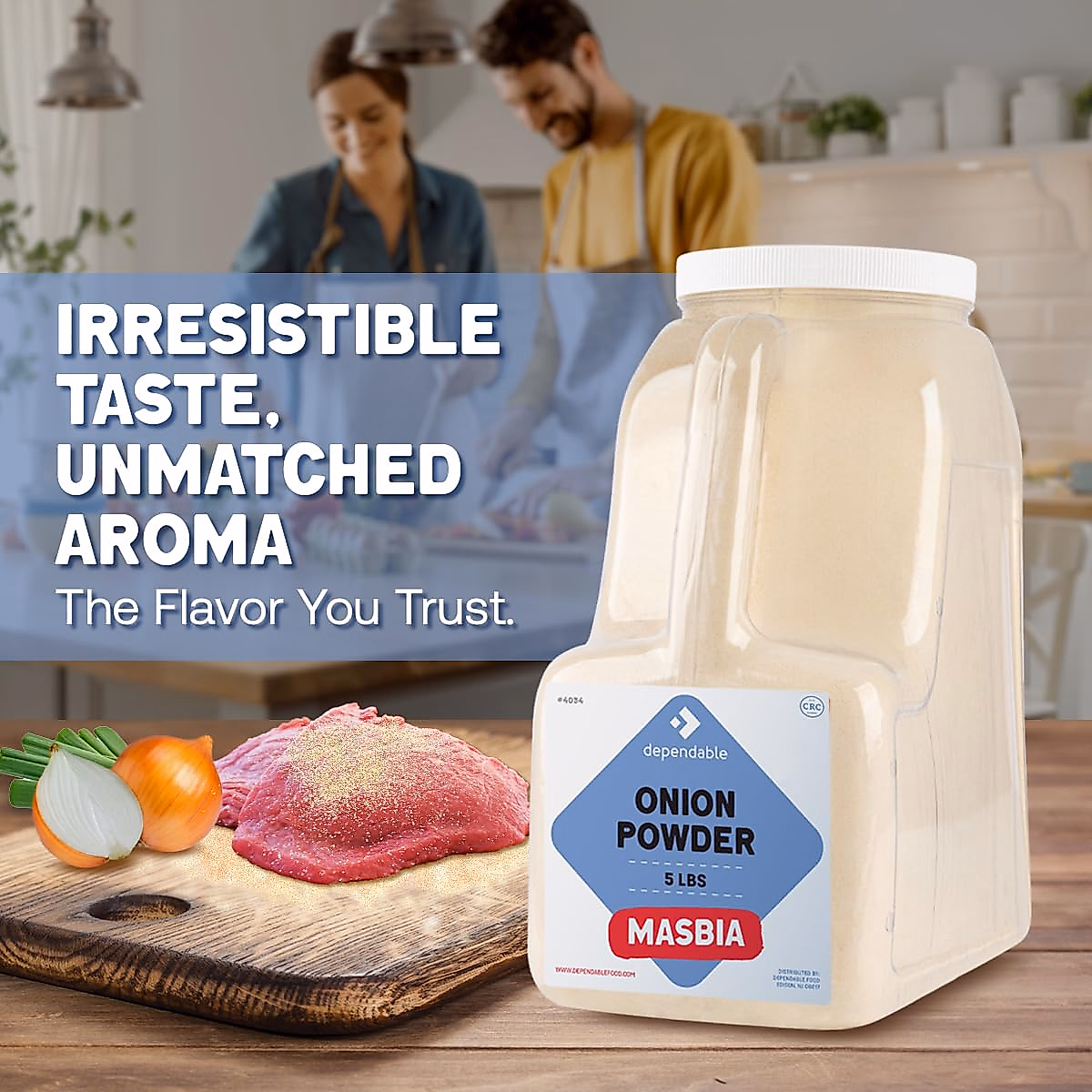 Dependable Food Onion Powder - 5 Lb. Container - Kosher Bulk Seasoning for Chefs, Restaurants, and Culinary Enthusiasts - Perfect for Sauces, Gravies, Soups, Dips & More - 100% Natural, Non-GMO, Granulated Onion Powder