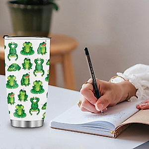 WIRESTER 20 OZ Stainless Steel Tumbler With Lid, Double Wall Vacuum Insulated Tumbler, Coffee Travel Mug Cup for Hot Cold Drinks - Green Frog Funny Playful Postures