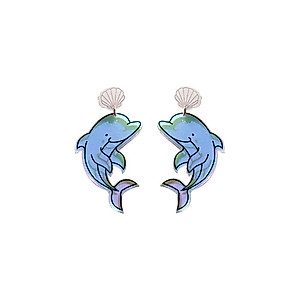 Cute Acrylic Animal Drop Earrings Colorful Boots Chicken Hen Dinosaur Lovely Panda with Bamboos Funny Animal Dangle Earrings For Women Christams Birthday Gift-dolphin