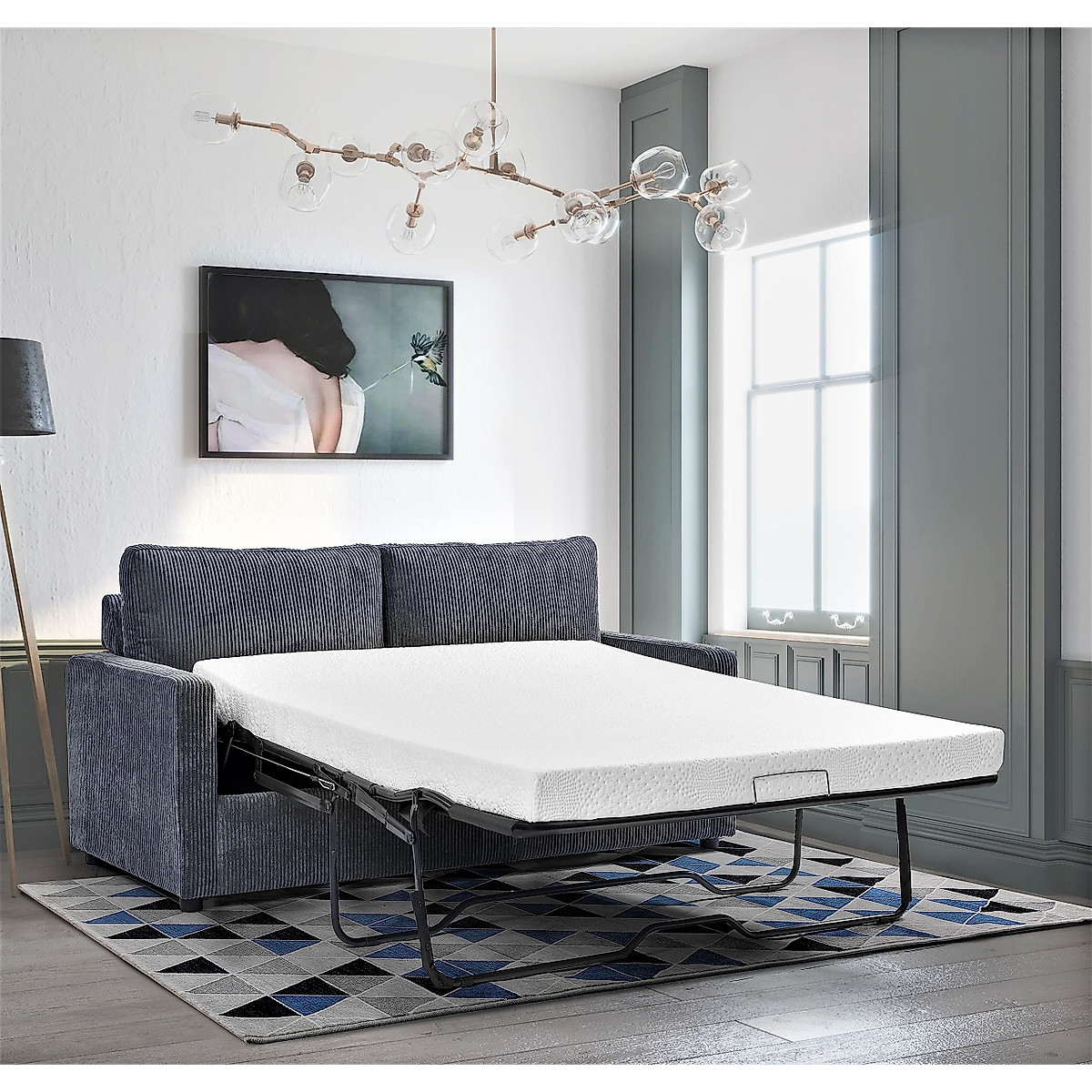 US Pride Furniture 70-Inch Convertible Sleeper Sofa with Memory Foam Mattress, 3-Seater Full Size Bed Couch for Living Rooms, Designed with Corduroy Fabric, Grey