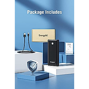 EnergyQC Pilot X7 Portable Charger,20000mAh 18W PD Fast Charging Power Bank,USB C Input/Output Battery Pack with LED Flashlight for iPhone,Samsung and More - Black