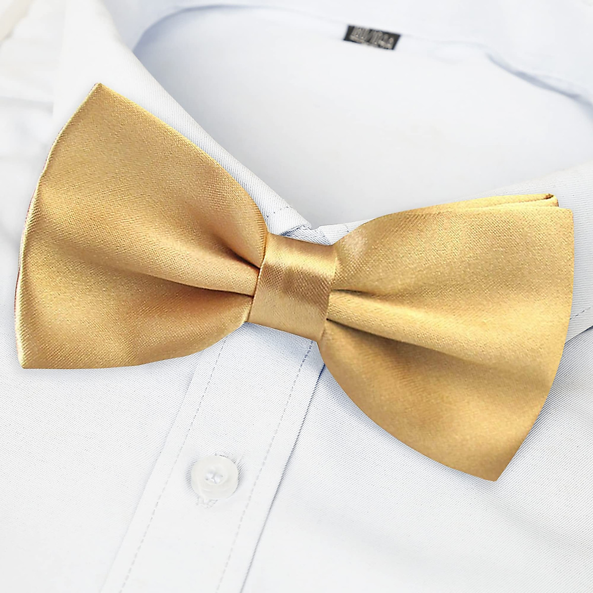 Alizeal Men's Pre-Tied Adjustable Length Solid Color Tuxedo Party Bow Tie, Champagne