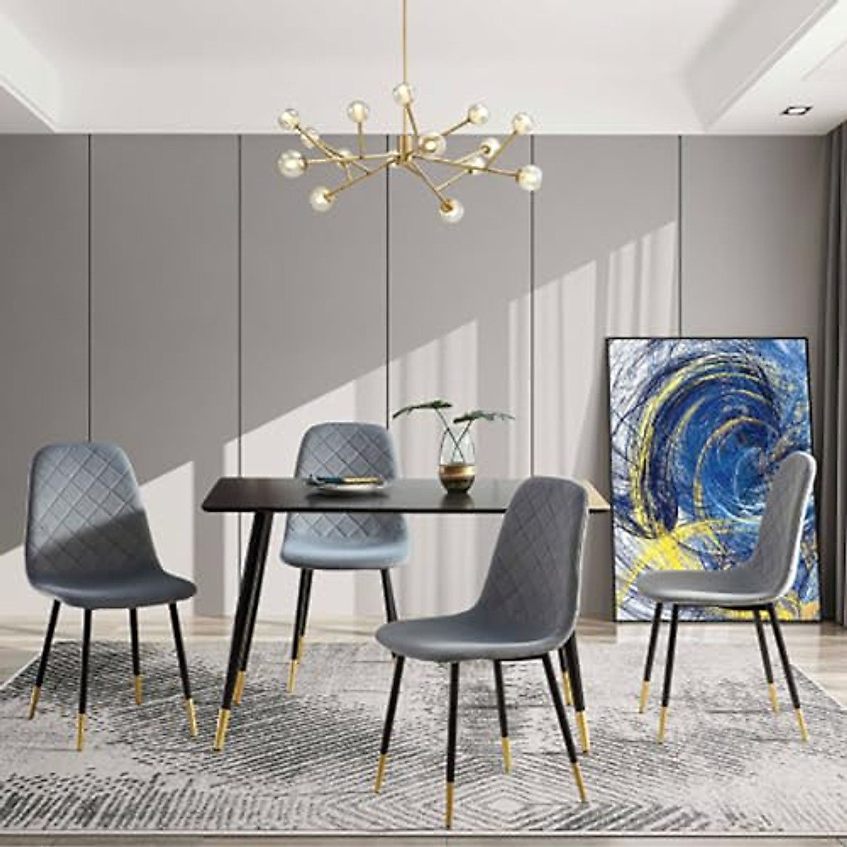 Jinsi Nan] Dining Chairs Set of 4, Velvet upholstered Chairs with Black Golden Metal Legs, Armless Accent, Modern Dining Chairs for Kitchen Dining Room, Living Room (Grey)