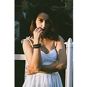 Eigso 4 Pcs 8mm Wood Beads Bracelets for Women and Men Mala Prayer Meditation Wrist Bracelet Elastic 7-7.5" Adjustable