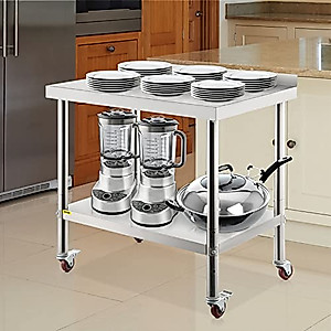 VEVOR Stainless Steel Prep Table, 24 x 15 x 35 Inch, 440lbs Load Capacity Heavy Duty Metal Worktable with Backsplash Adjustable Undershelf & 4 Casters, Commercial Workstation for Kitchen Restaurant
