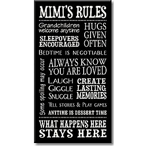 My Word! Mimi's Rules Decorative Sign, Black with Cream Lettering, 8.5x16