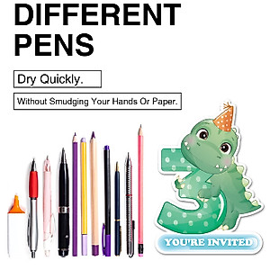 Opomzk Cute Dinosaur 3rd Party Invitations with Envelopes, 20 Set Dinosaur Three Shaped Invitations Third Birthday Kids Party Invites Supplies Favors, Double-Sided