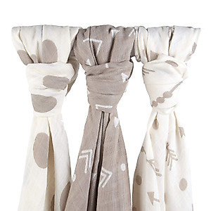 Tadpoles 100% Cotton 3 Pack Swaddle Muslin Receiving Blanket for Boys and Girls with Printed Small Arrows Natural and Cream, 45 x 45 inch