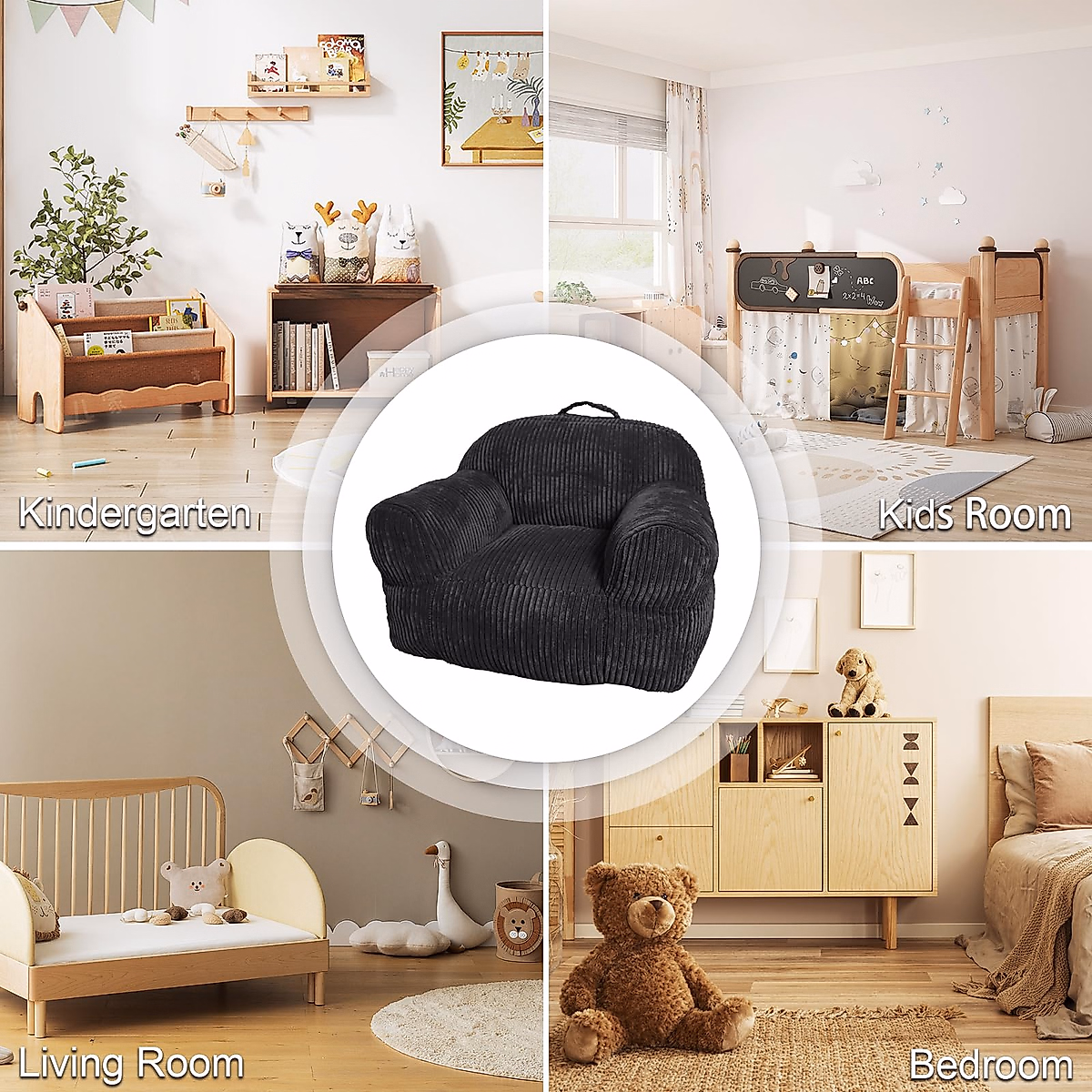 Louis Donné Bean Bag Sofa Chair, Ultra-Soft Foam Filling Arm Chair, Reading Couch for Kids, Teens and Adults, Lazy Sofa for Living Room, Bedroom - Black