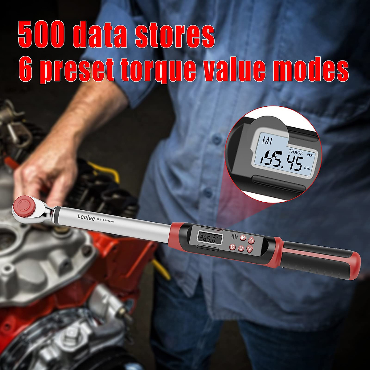 VANPO 1/2-Inch Drive Digital Torque Wrench(12.5-250.8 ft-lbs./17-340Nm), Electronic Torque Wrench with Buzzer & LED Indicator, Accurate to ±2%,Torque Wrench Set for Bike Moto Car